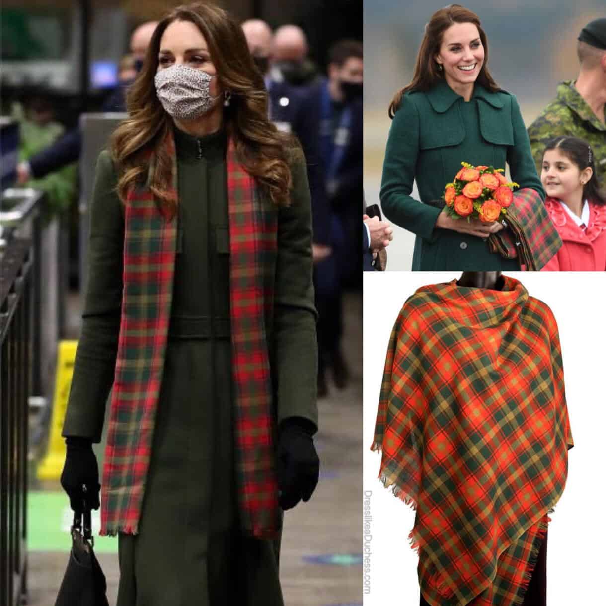 Kate Middleton in Green McQueen and Tartan Scarf for Train Tour Day One ...
