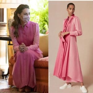 Kate Middleton Wears Pink ME+EM Silk Shirt Dress for Meeting with Mila ...