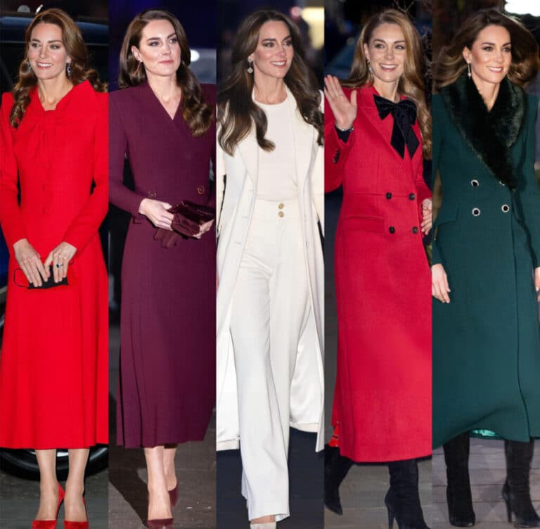 Kate Middleton in Green Coat with Fur Collar for Carol Concert - Dress ...